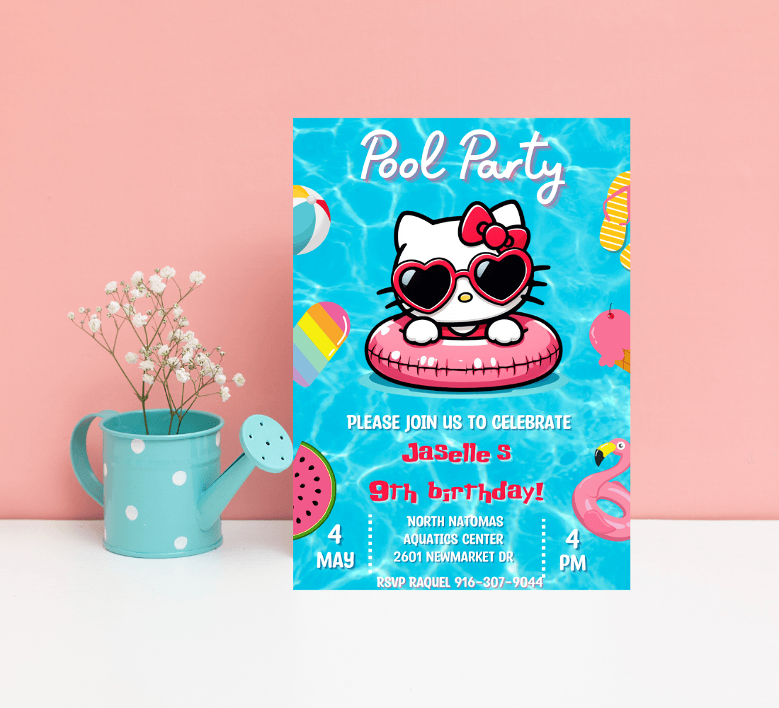 Hello Kitty Red Pool Party Invitation | Kawaii Birthday Invi | Inspire ...