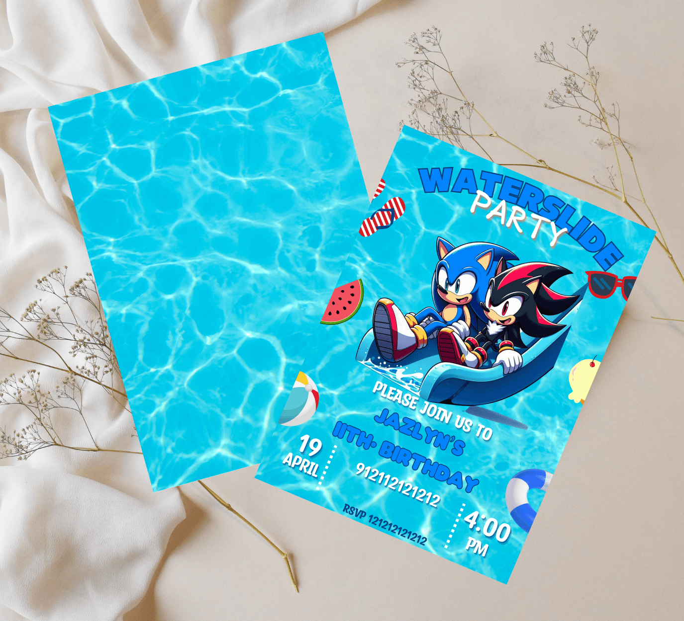 Sonic & Shadow Pool Party Birthday Invitation | Waterslide S | Inspire ...
