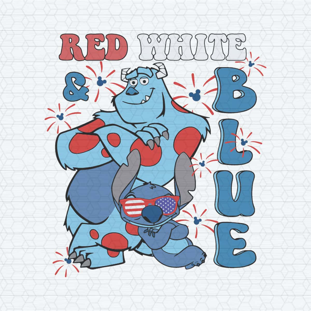 Sully Monster Inc And Stitch Red White Blue SVG | Inspire Uplift