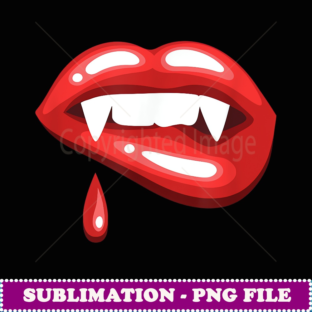 Vampire Lips And Fangs Bite Lip With Blood Drip - | Inspire Uplift
