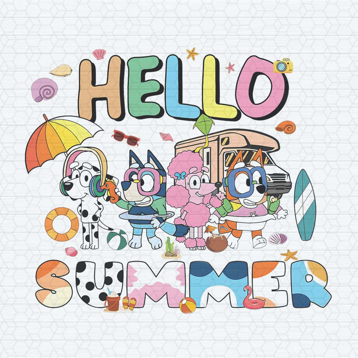 Hello Summer Bluey Characters Vacation PNG | Inspire Uplift