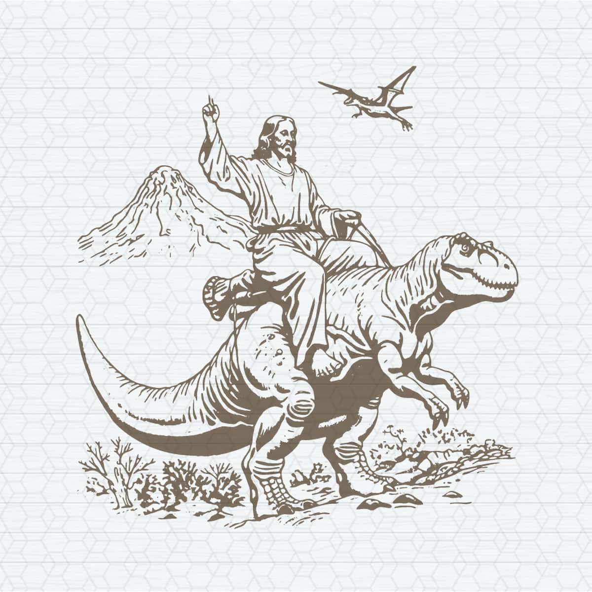 Vintage 90s Jesus Riding Dinosaur SVG | Inspire Uplift