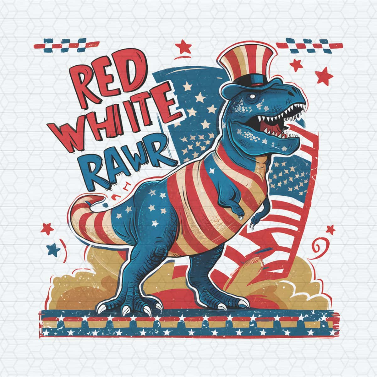 Red White And Rawr Patriotic Dinosaur PNG | Inspire Uplift