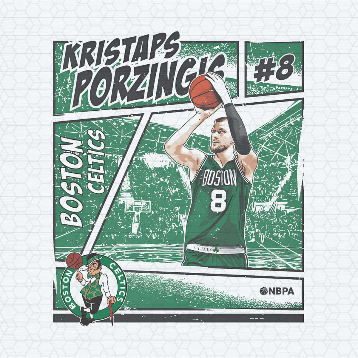 Kristaps Porzingis Boston Celtics Comic PNG | Inspire Uplift