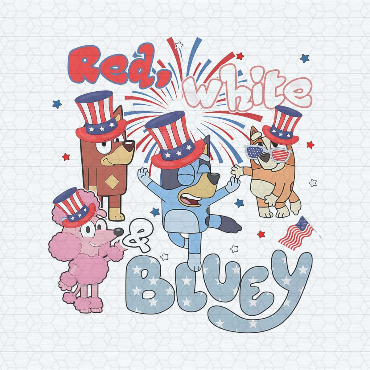 Red White And Bluey Bluey Friends Independence Day PNG | Inspire Uplift