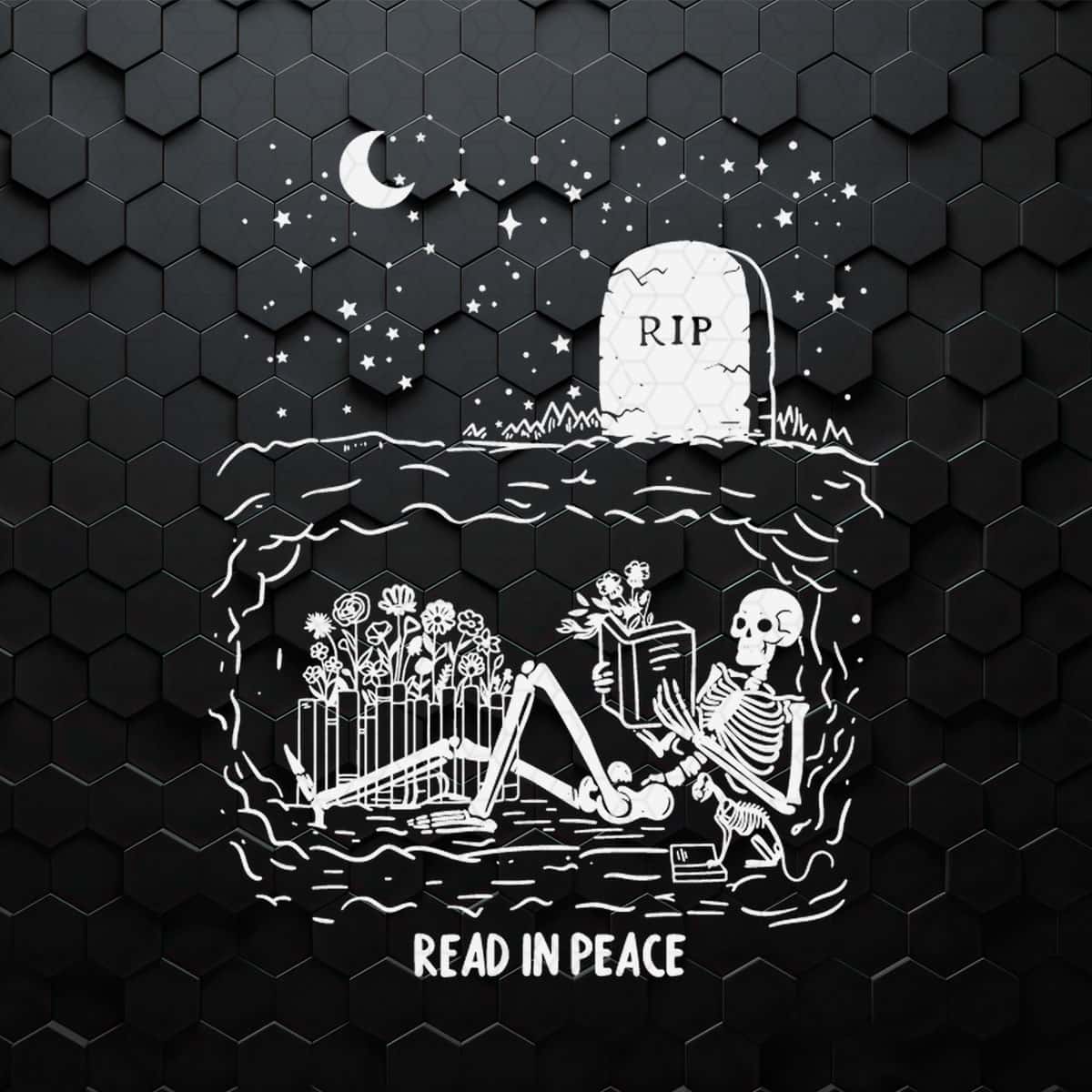 Retro Skeleton Reading RIP Read In Peace SVG | Inspire Uplift
