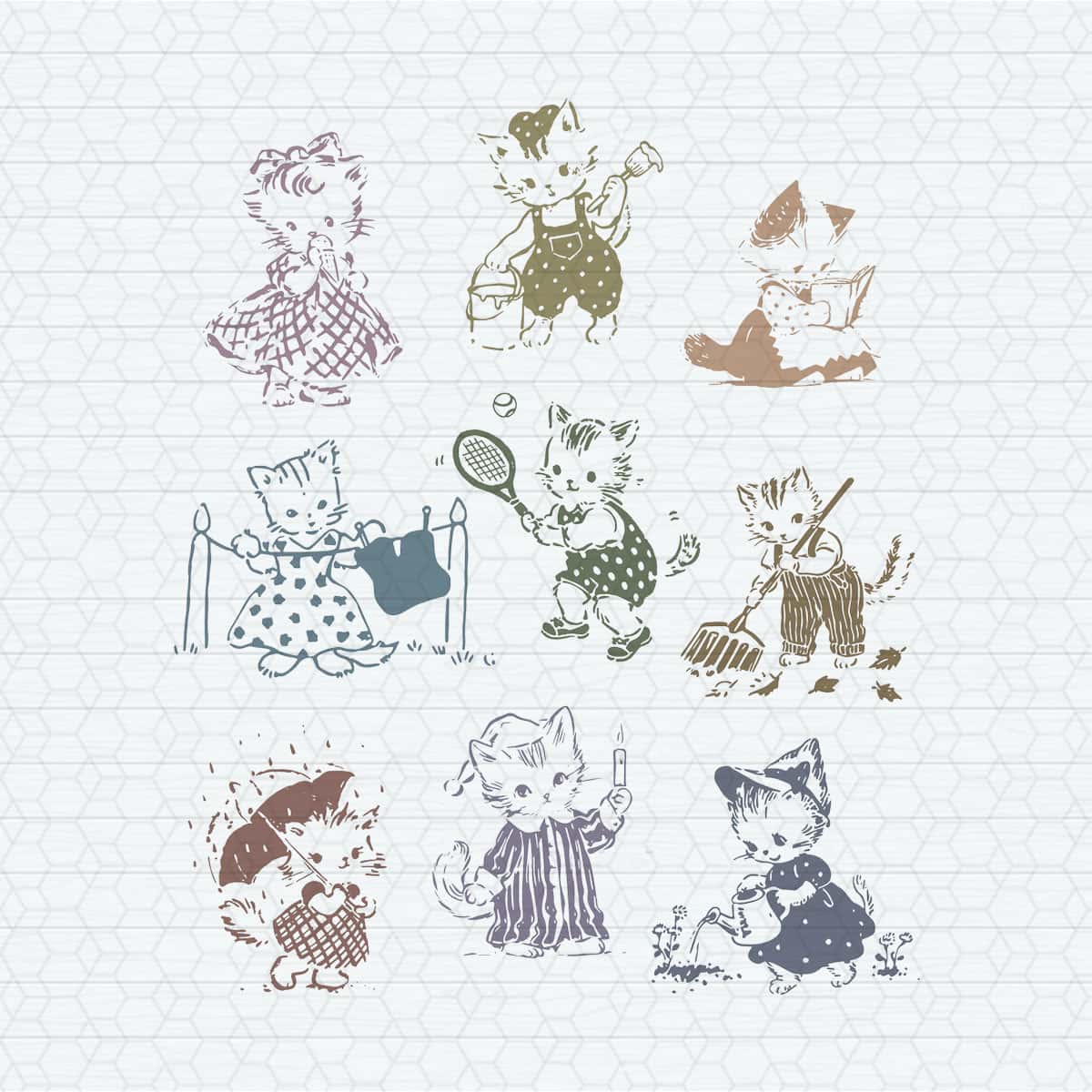 Vintage 90s Tattoo Cat Kitten Playing SVG | Inspire Uplift