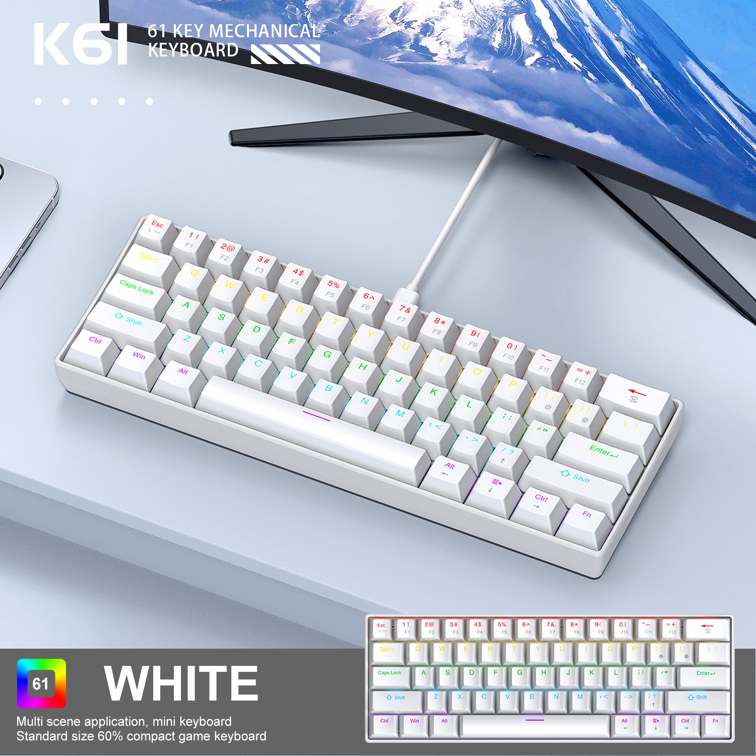 APAYADO K61 Mini Keyboard Wired, 61 Keys Phantom RGB | Inspire Uplift