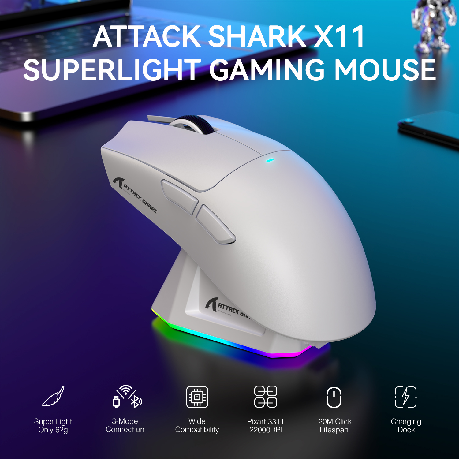 ATTACK SHARK X11 Wireless Gaming Mouse RGB 22K DPI | Inspire Uplift