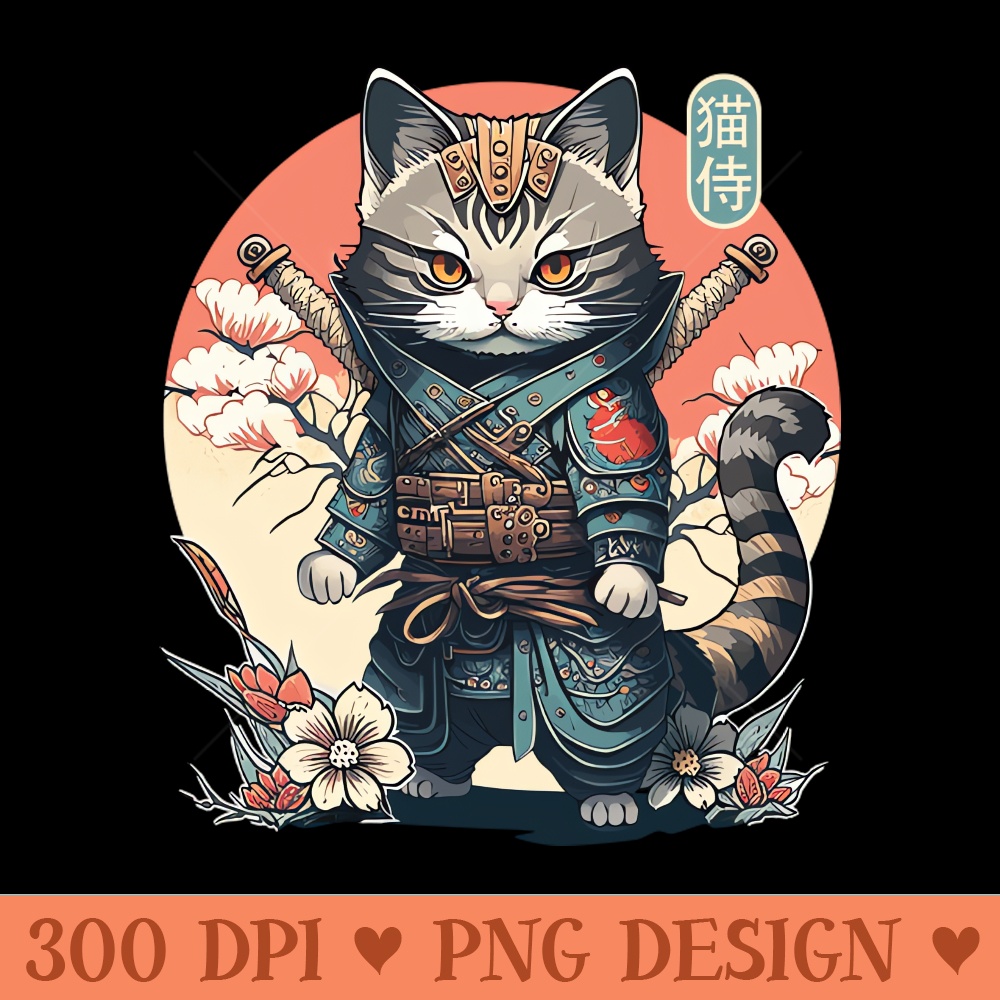 Samurai Cat Tattoo, Kawaii Ninja Cat - PNG Graphics | Inspire Uplift