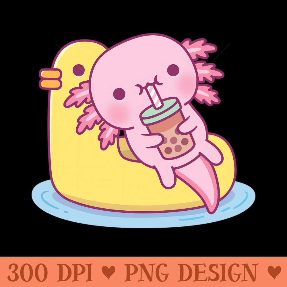Cute Axolotl Chilling On Duck Pool Float Drinking Bubble Tea | Inspire ...