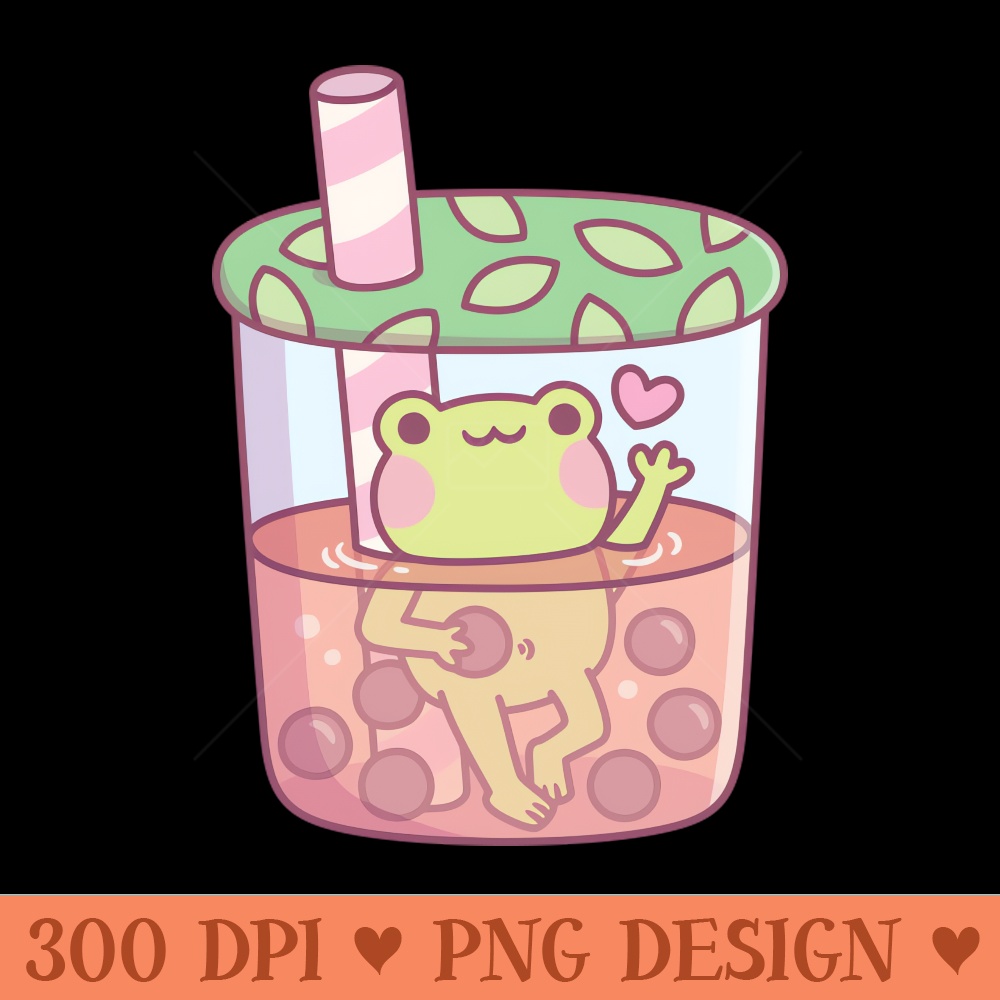 Cute Frog In Bubble Tea Cup Funny - Transparent PNG | Inspire Uplift