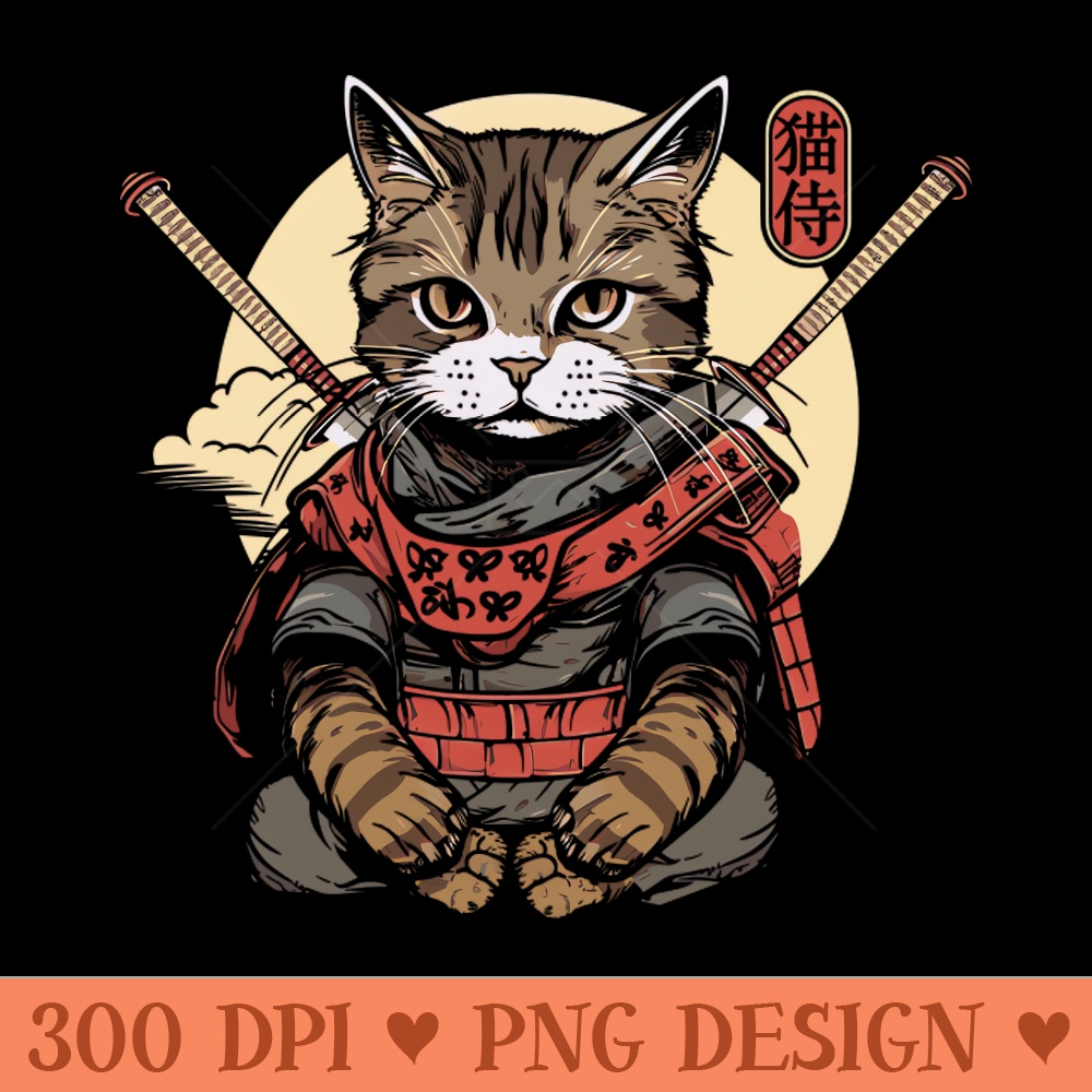 Samurai Cat Tattoo, Kawaii Ninja Cat - Digital PNG Graphics | Inspire ...