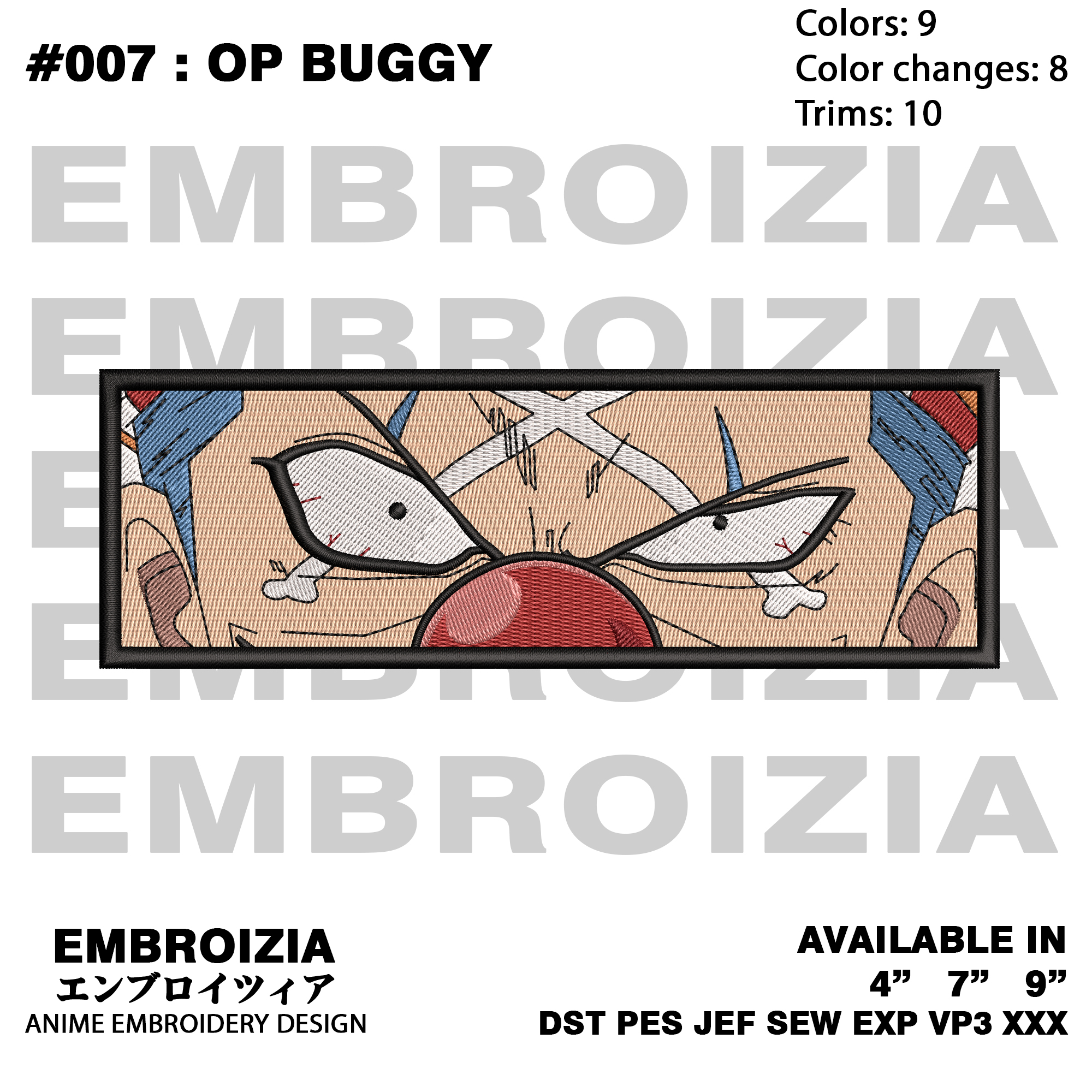 one piece Buggy eyes embroidery design files - Inspire Uplift