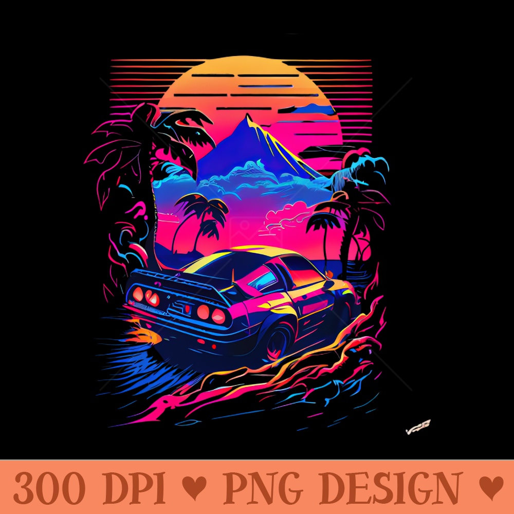 Car with a view on Mount Fuji Synthwave Vaporwave - PNG Down | Inspire ...