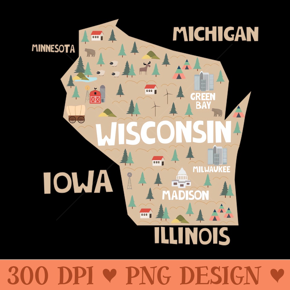Wisconsin State USA Illustrated Map - Vector PNG Download | Inspire Uplift