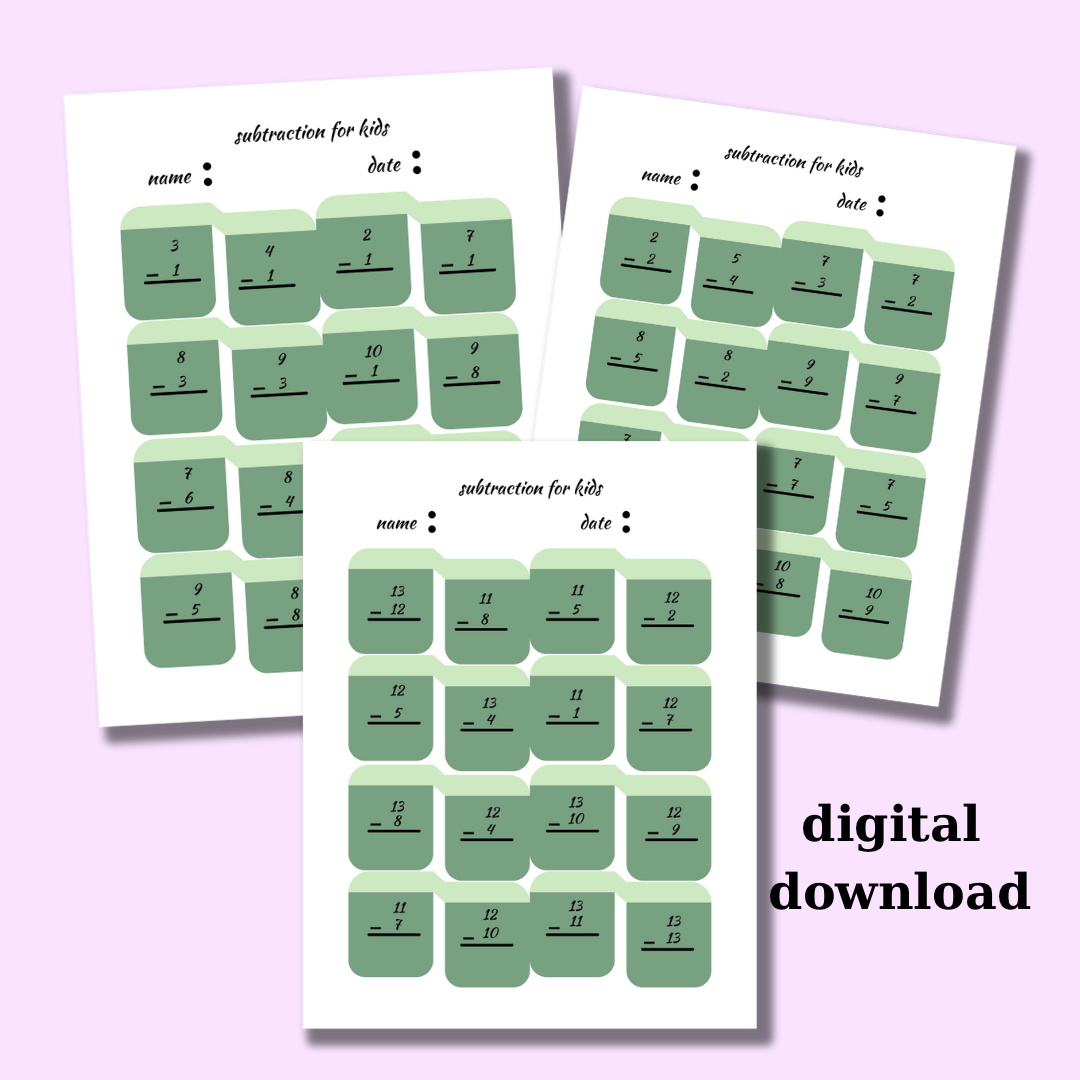 Math subtraction pages decorated with shapes for kids, Simpl | Inspire ...