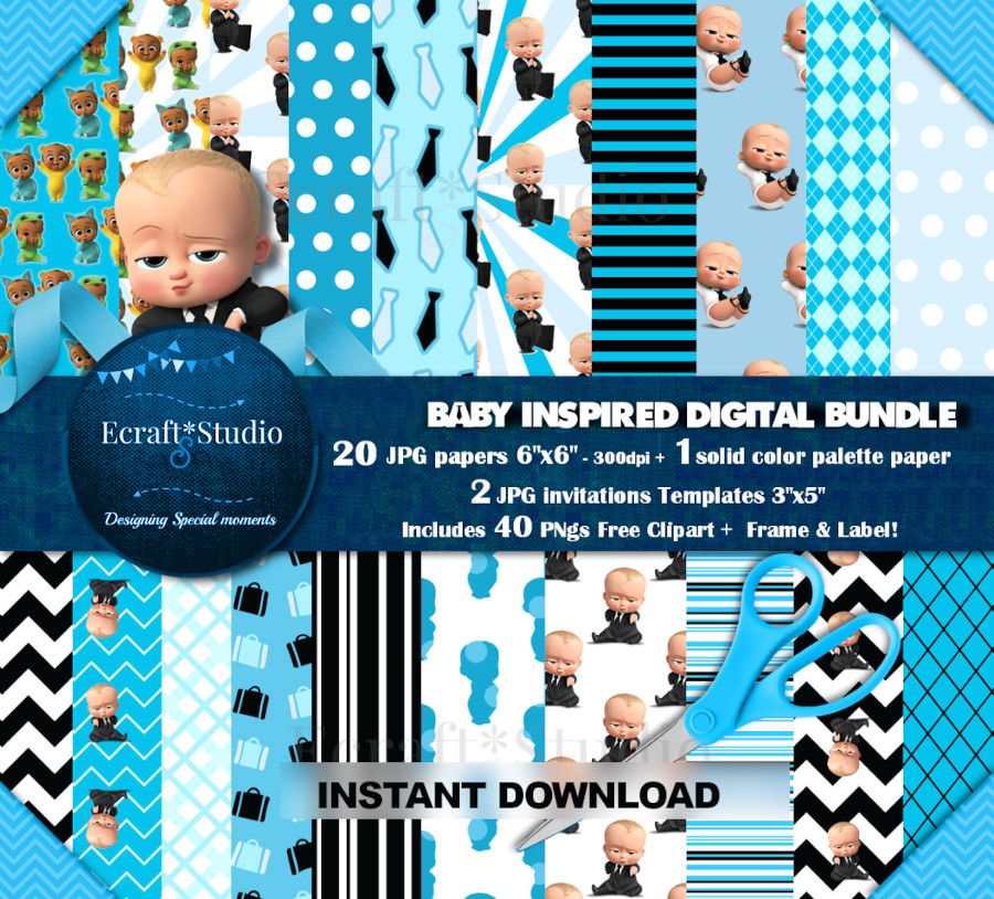 Blue baby boss digital bundle, baby boy digital paper, boss | Inspire ...