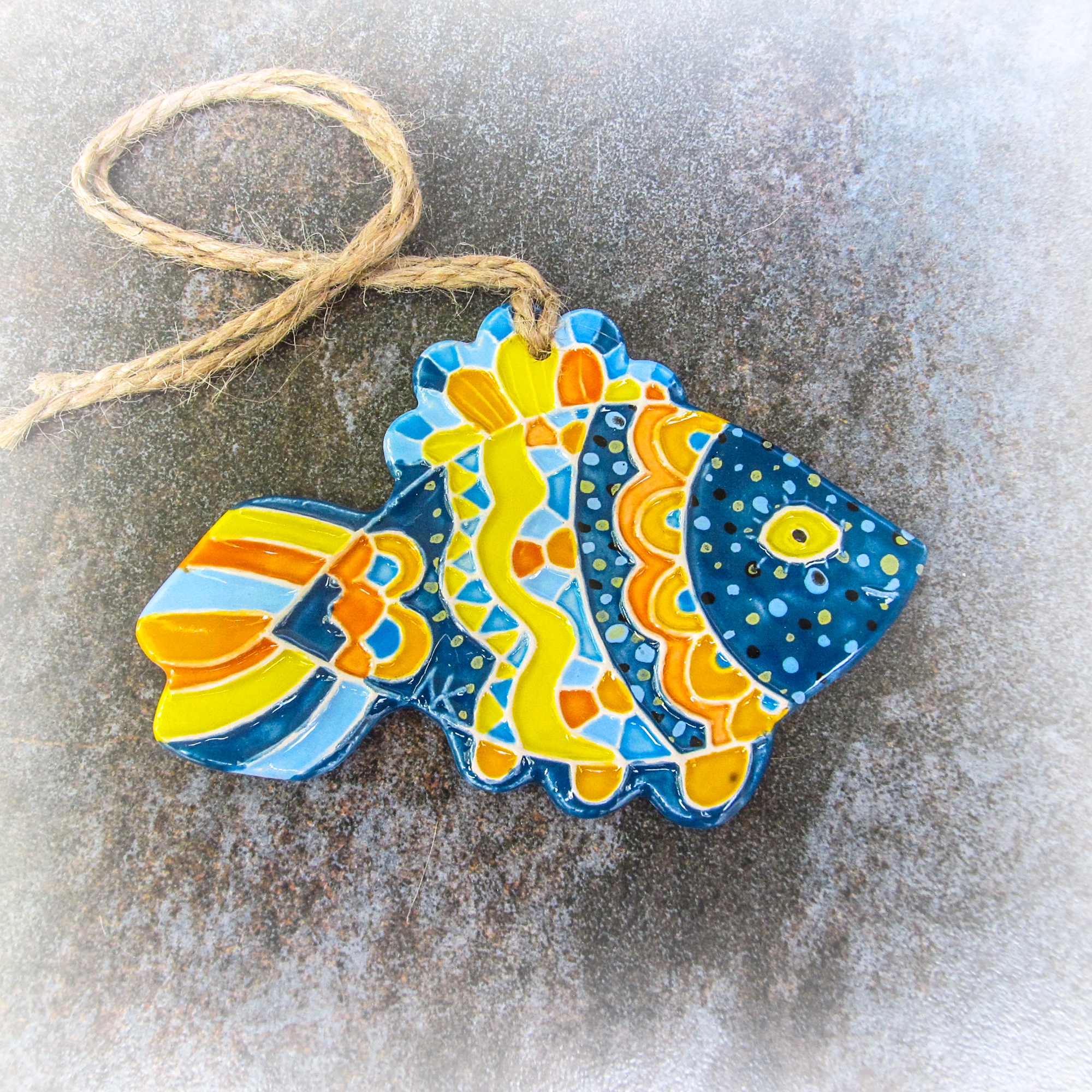 Ceramic fish wall decor,yellow blue fish ornament,ceramic fi | Inspire ...