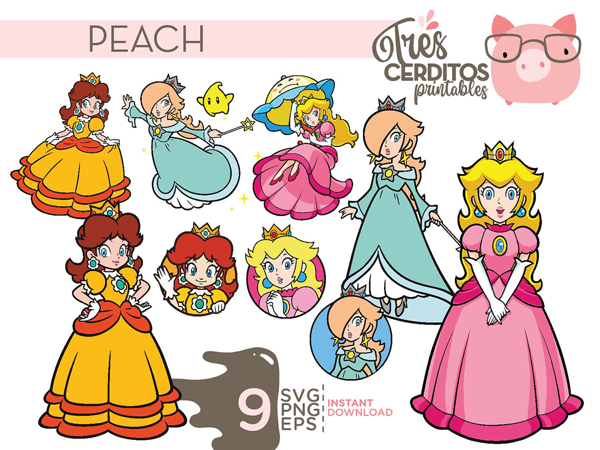 Bundle Princess Peach friends cliparts files, SVG & PNG INST | Inspire ...