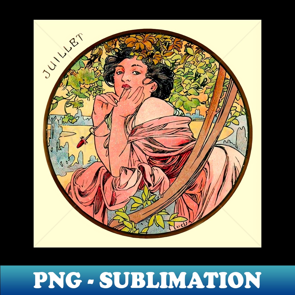 Art Nouveau July Calendar Alphonse Mucha - Premium PNG Subli | Inspire ...