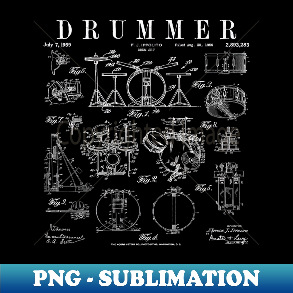Drum Set Kit Vintage Patent Drummer Drawing Print - High-Res | Inspire ...