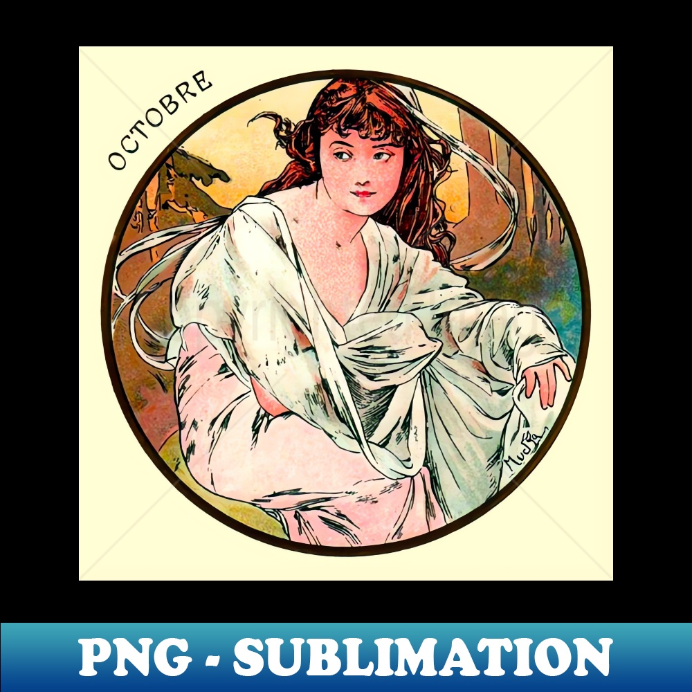 Art Nouveau October Calendar Alphonse Mucha - Instant PNG Su | Inspire ...