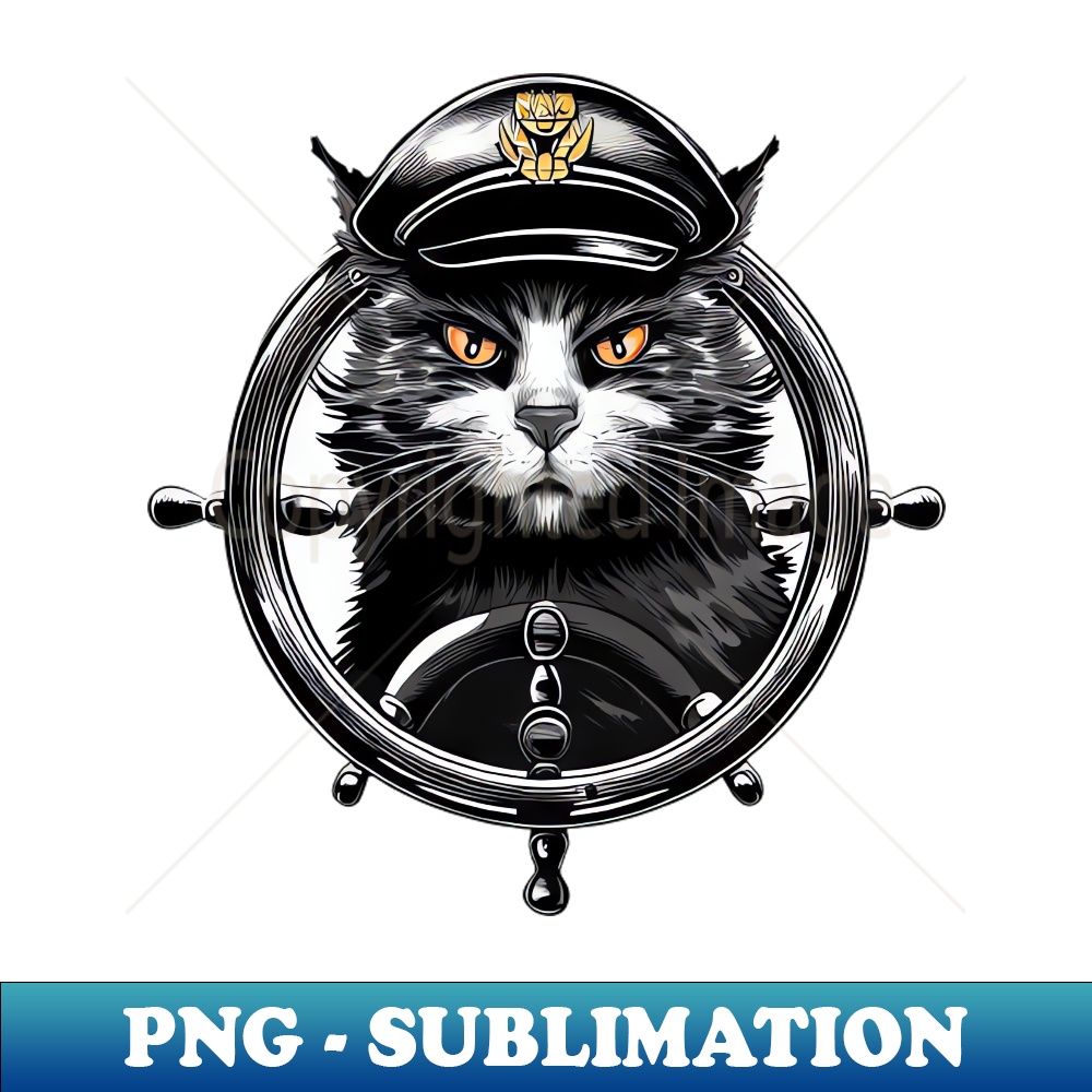 Cat Captain at the Helm - Maritime Animal Design | Inspire Uplift