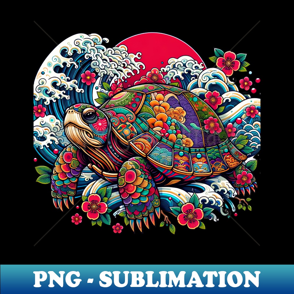 Flower Waves Floral Art Traditional Japanese Turtle - PNG Tr | Inspire ...