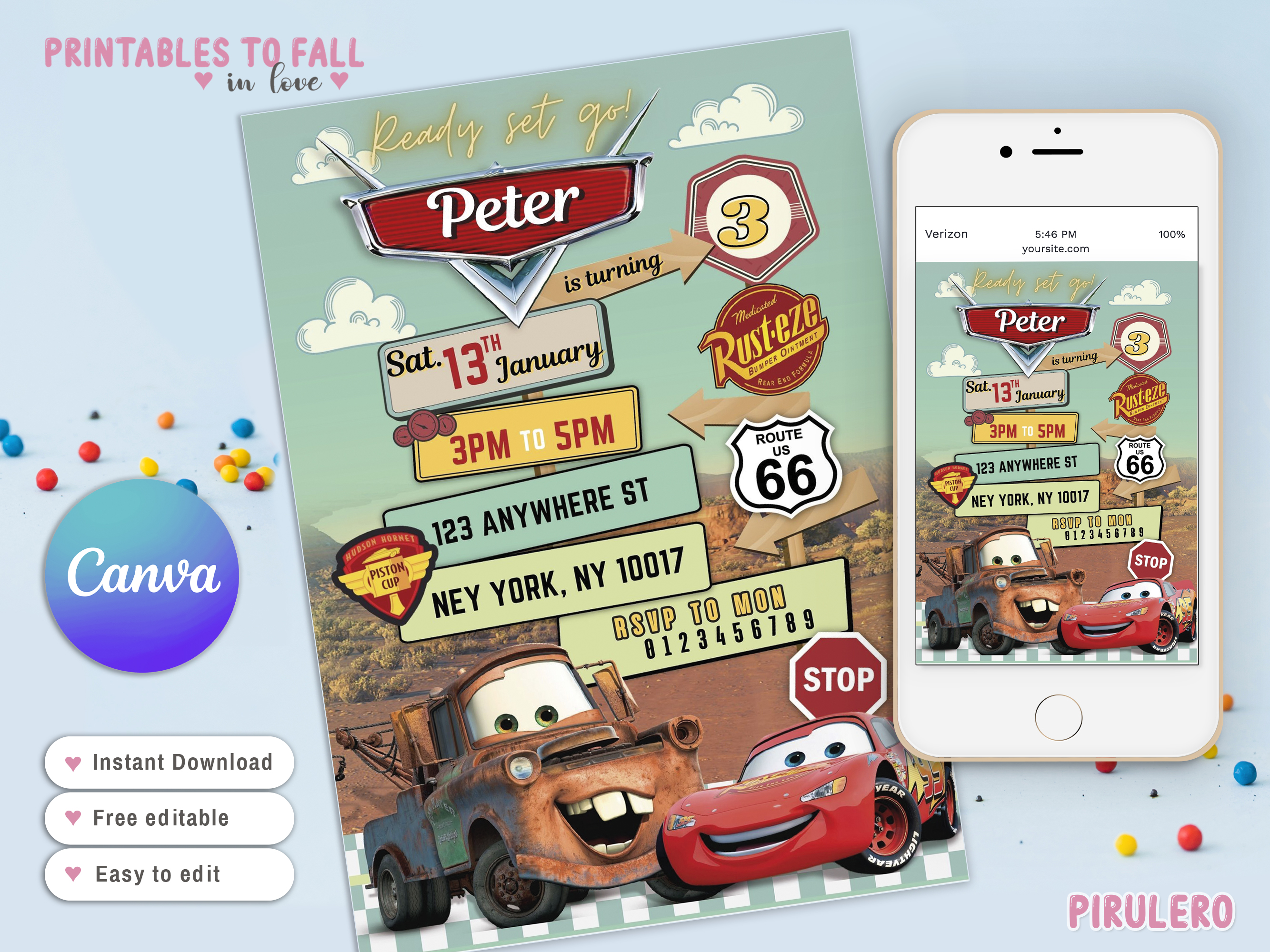 Cars Invitation Canva Template, Cars Birthday Invitation Dig - Inspire ...