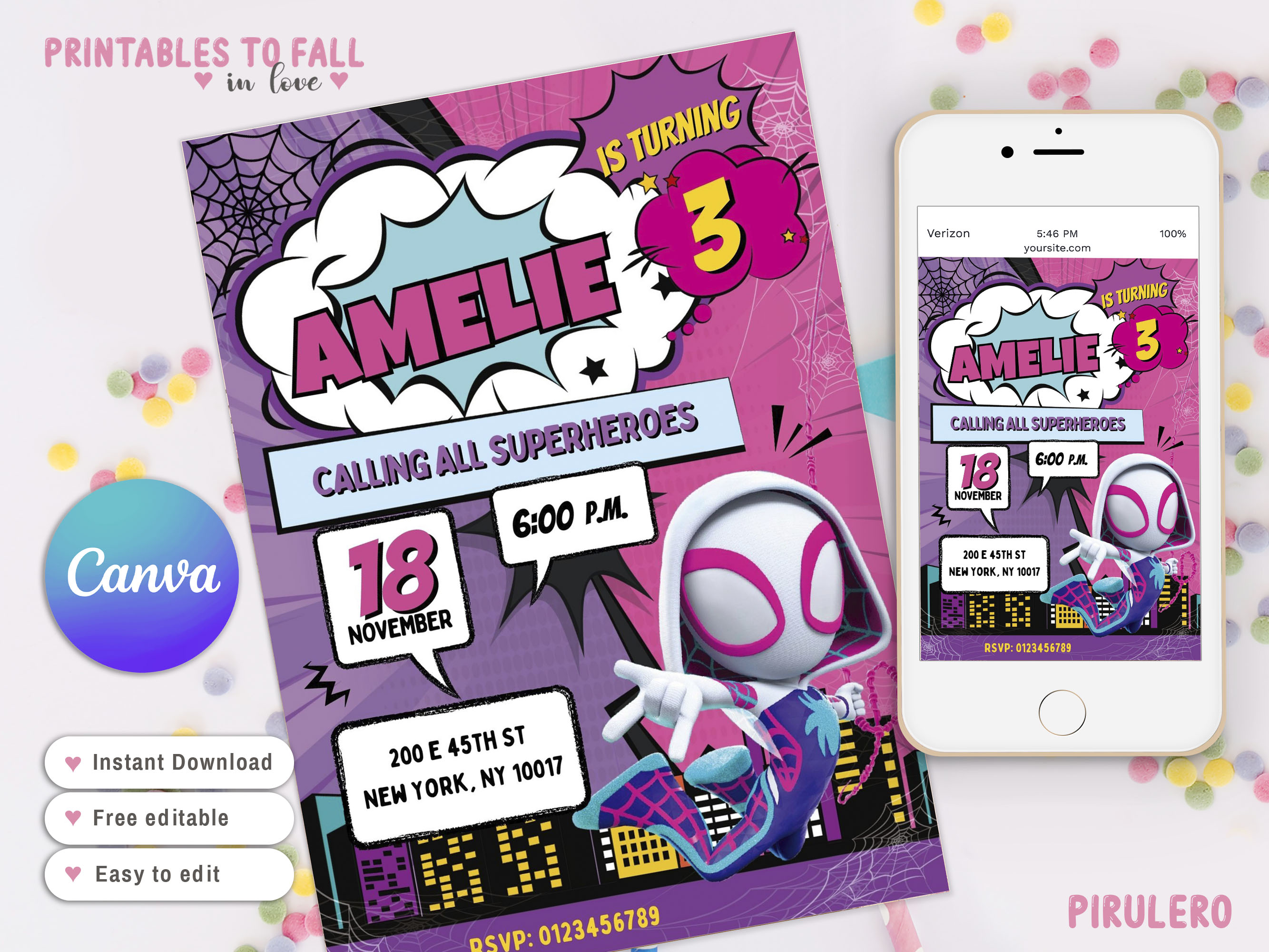 Ghost Spider Birthday Invitation Girl Spidey and his Amazing | Inspire ...