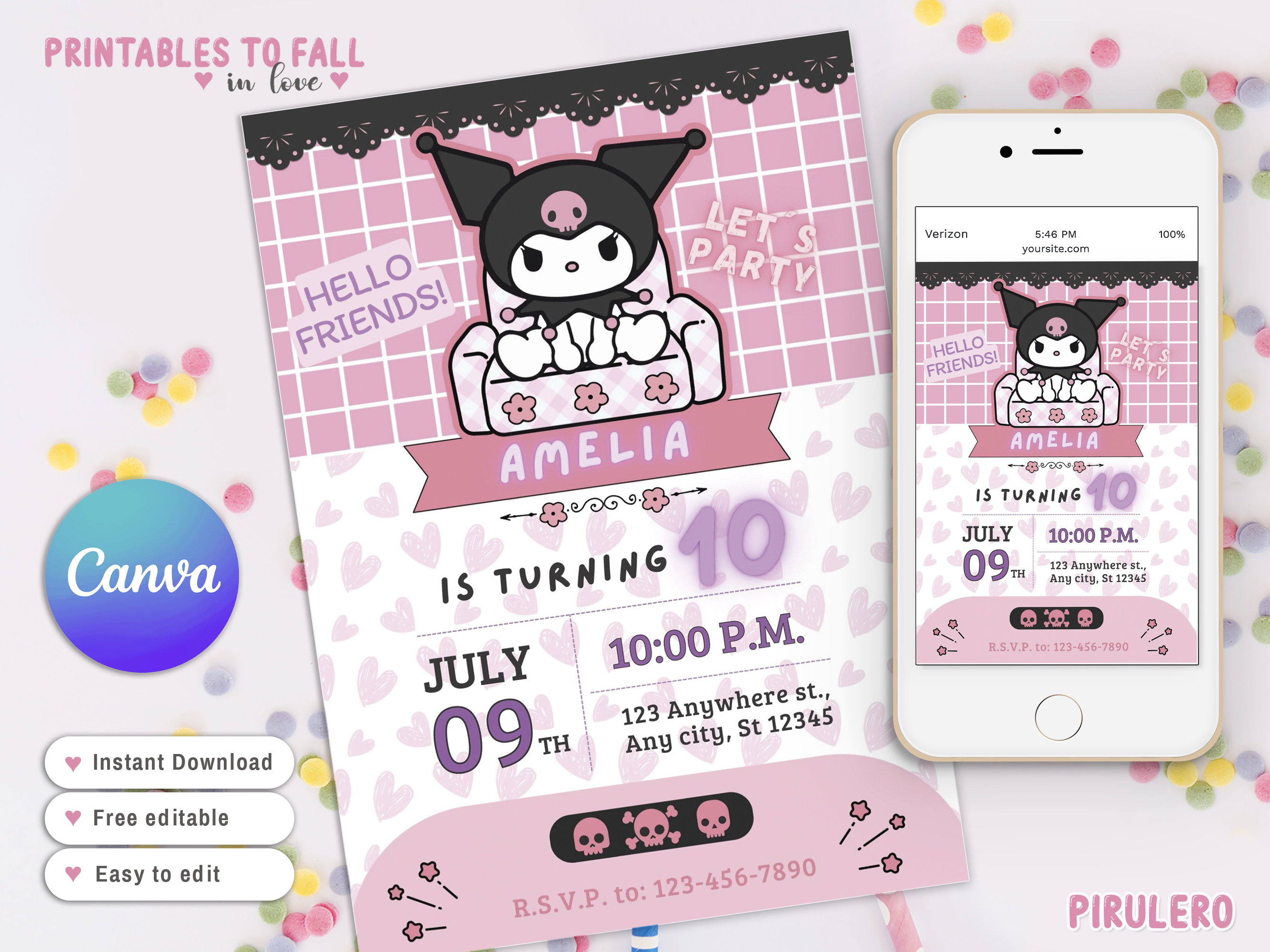 Kuromi Invitation Canva Template, kitty Party invitation, Bi | Inspire ...