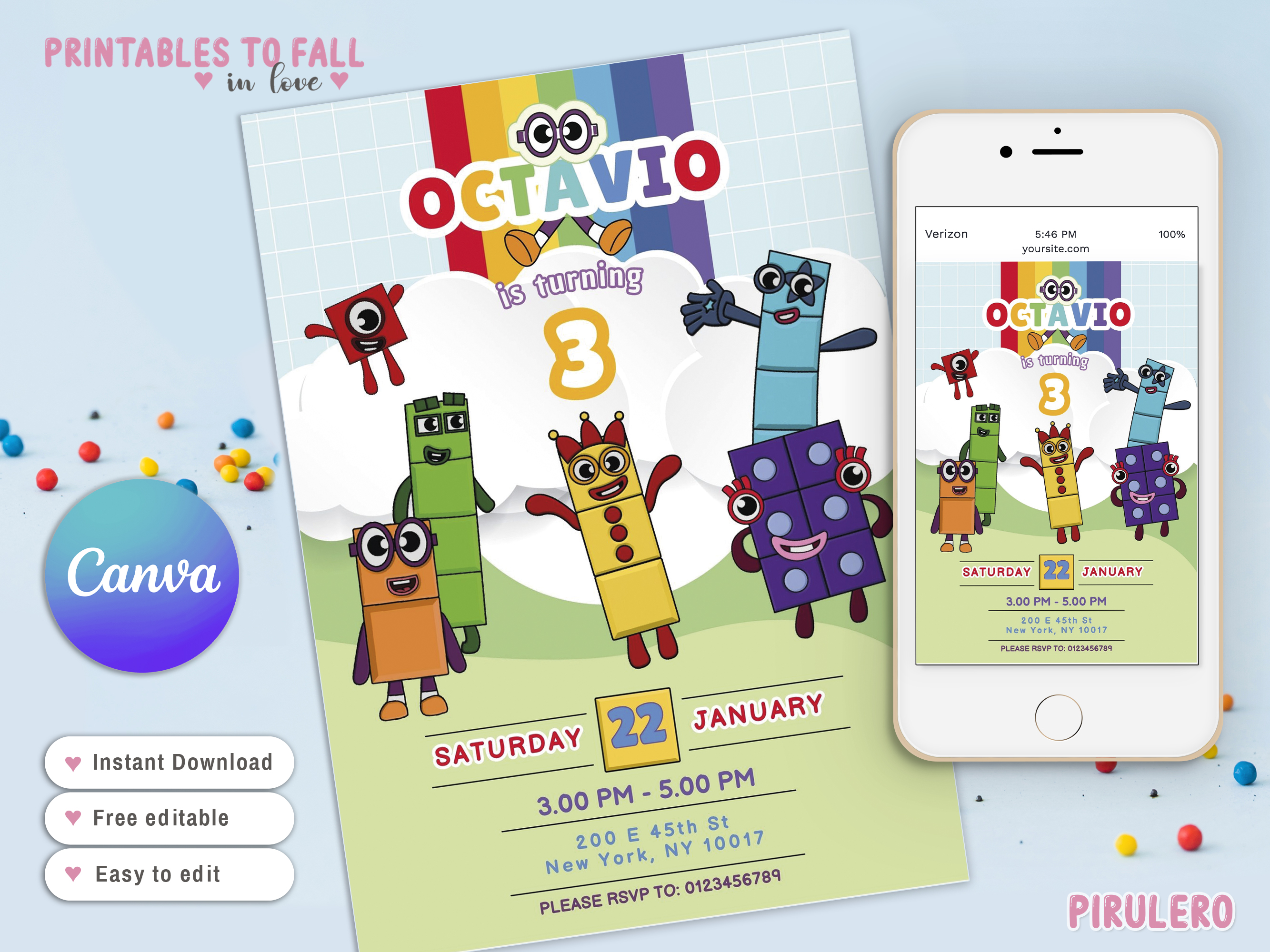 Numbeblocks Invitation Canva Template, Numberblock 3rd Birth | Inspire ...