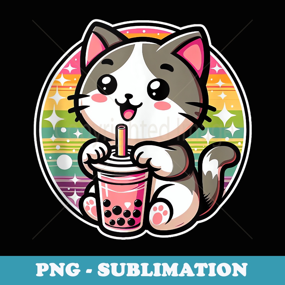Cat Drinking Boba Bubble Tea Kawaii Anime Cute Colourful K P | Inspire ...