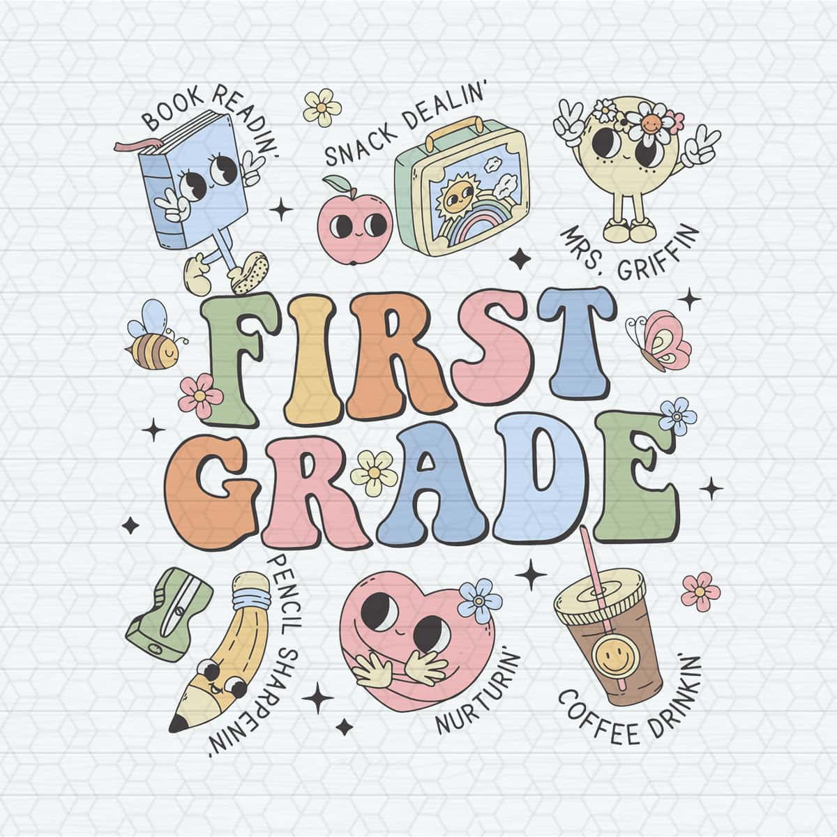 Custom First Grade Teacher Doodles SVG | Inspire Uplift