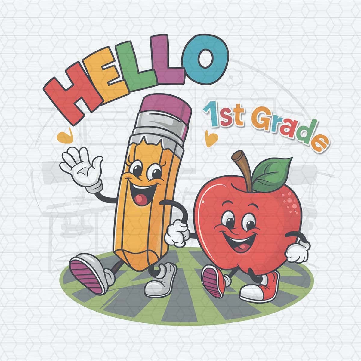 Cute Hello 1st Grade Pencil Apple PNG | Inspire Uplift