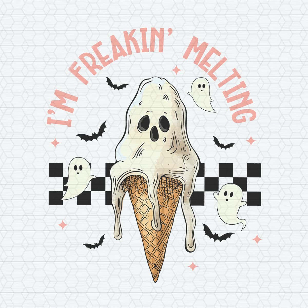 Checkered I'm Freakin Melting Ghost Ice Cream PNG | Inspire Uplift