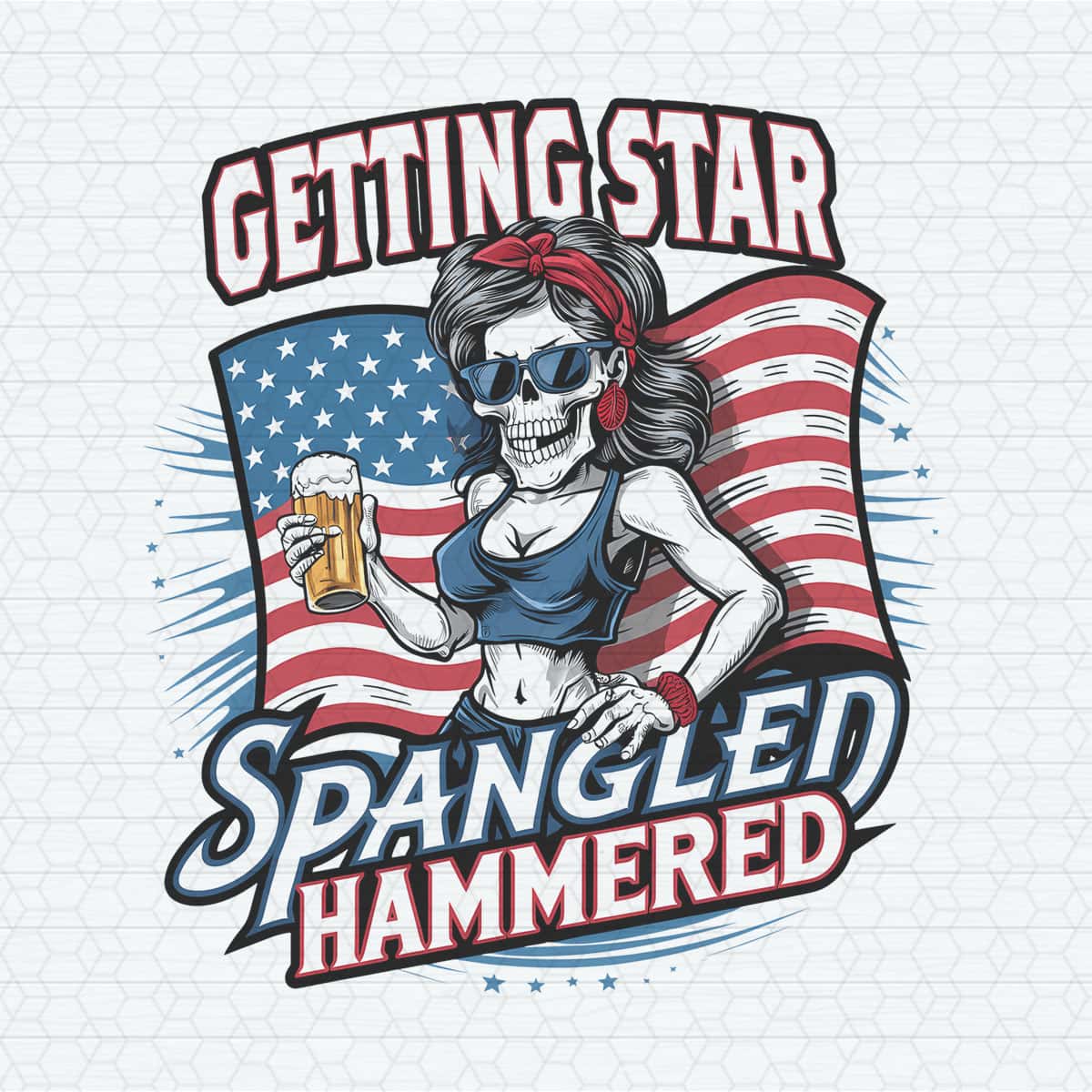 Skeleton Girl Getting Star Spangled Hammered PNG | Inspire Uplift