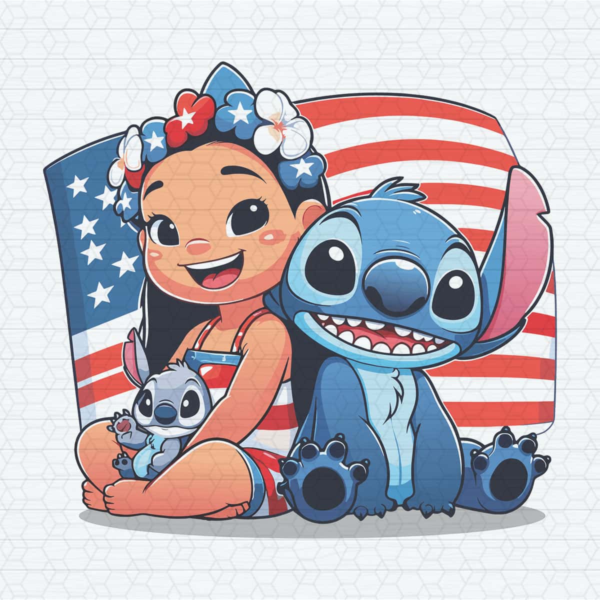 Stich And Lilo 4th Of July US Flag PNG | Inspire Uplift