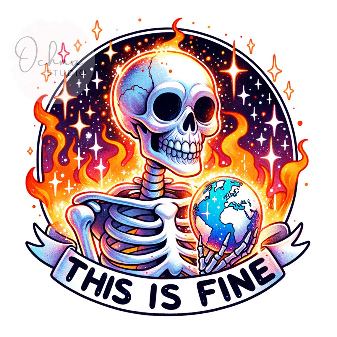 This is Fine PNG, Snarky Skeleton on Fire | Inspire Uplift