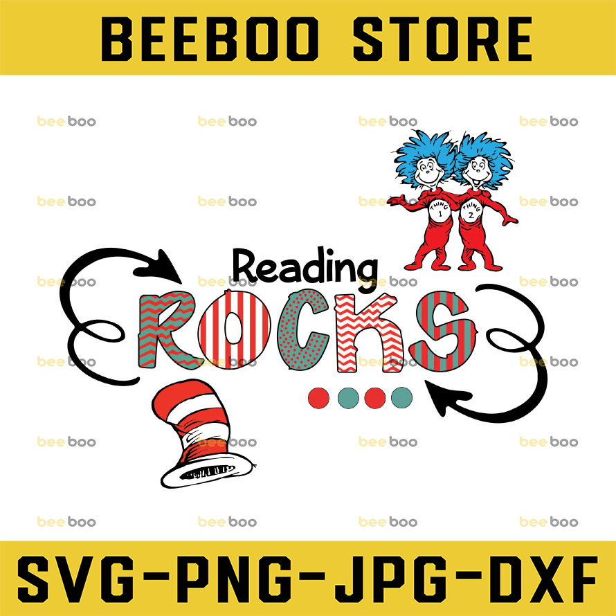 Dr Seuss Reading Rocks Svg, Dr Seuss Svg, The Cat In The Hat - Inspire ...
