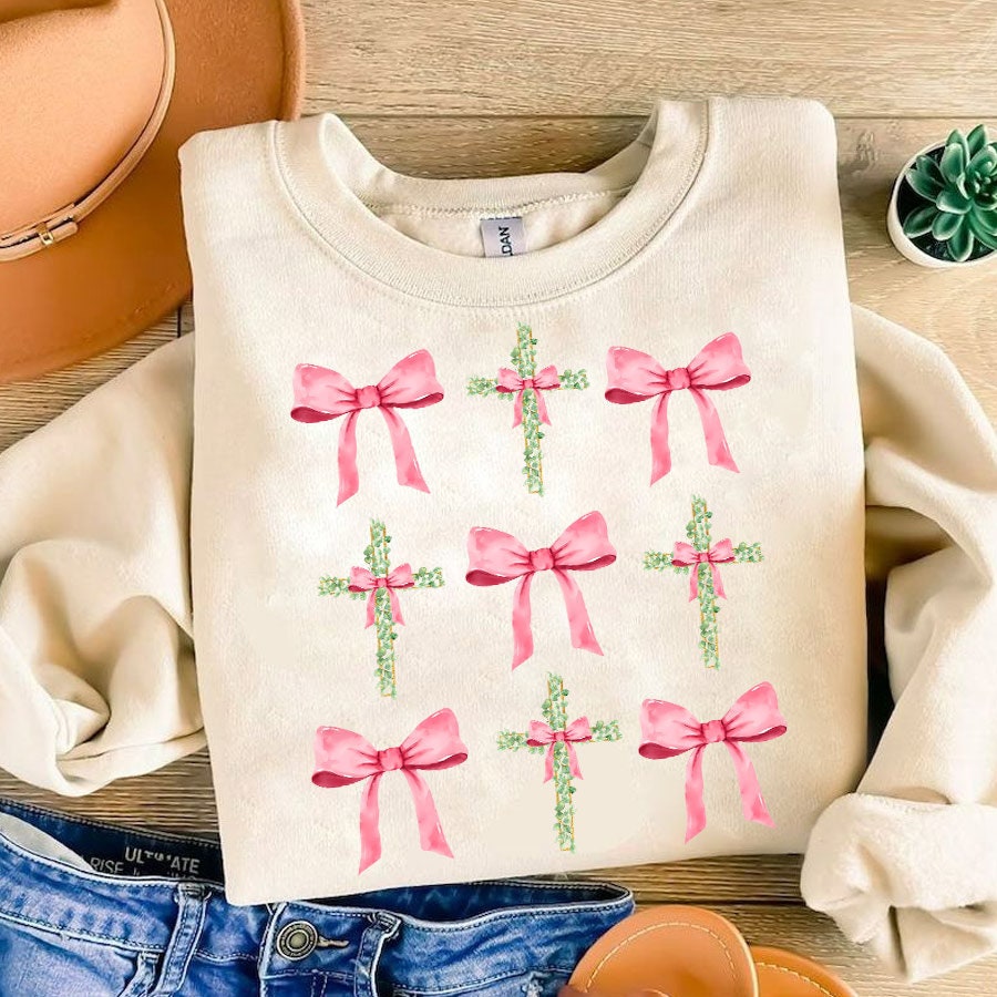 Cross Coquette Bows PNG, Floral Cross png | Inspire Uplift