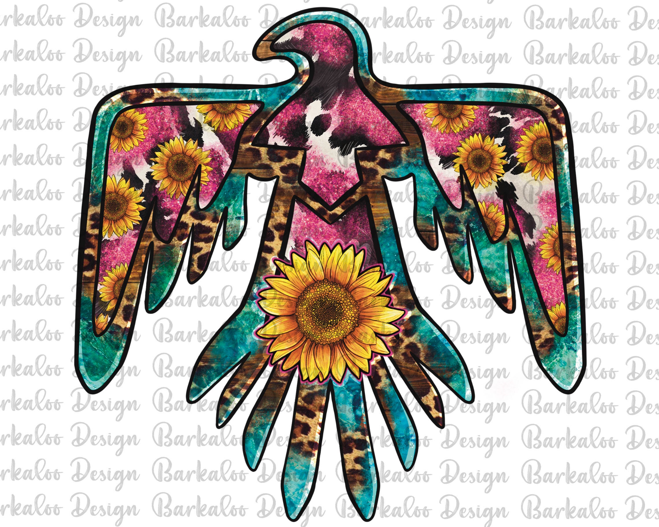 Western Pinky Leopard Thunderbird With Sunflowers PNG Sublim | Inspire ...