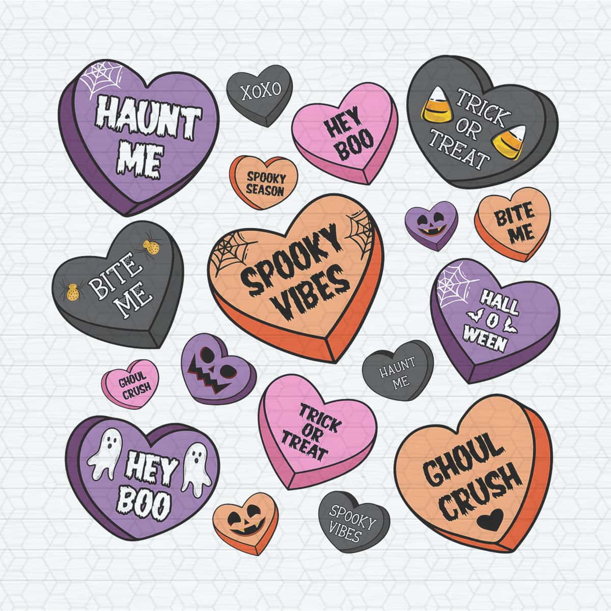 Candy Hearts Halloween Spooky Vibes PNG | Inspire Uplift