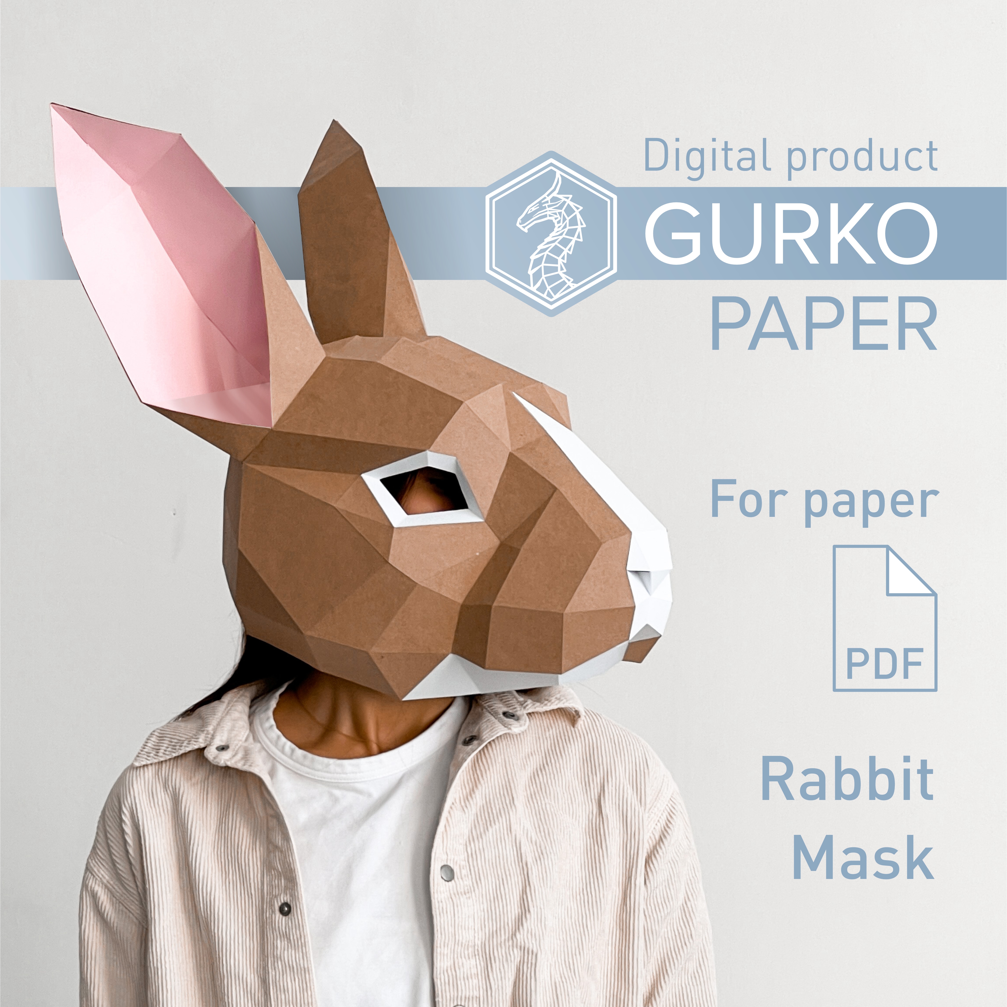 Rabbit Mask Papercraft Template, Pdf Pattern, Gurko, Pepakur | Inspire ...