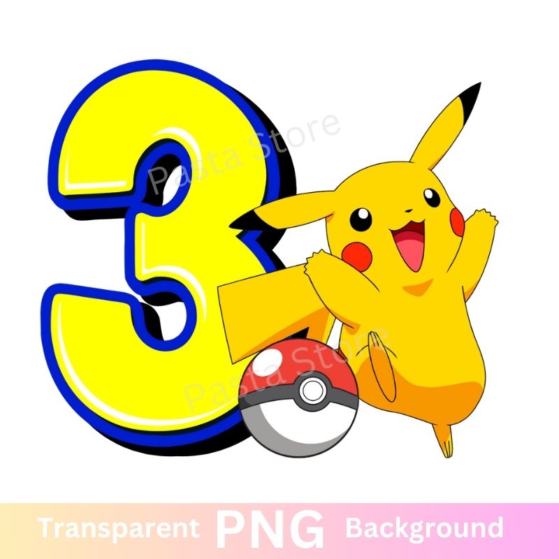 Pikachu Pokemon 3rd Birthday PNG Image Baby Three | Inspire Uplift