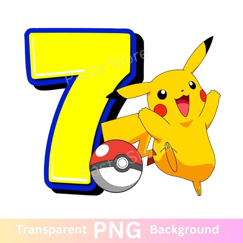 Pikachu Pokemon 7th Birthday PNG Image Seven | Inspire Uplift