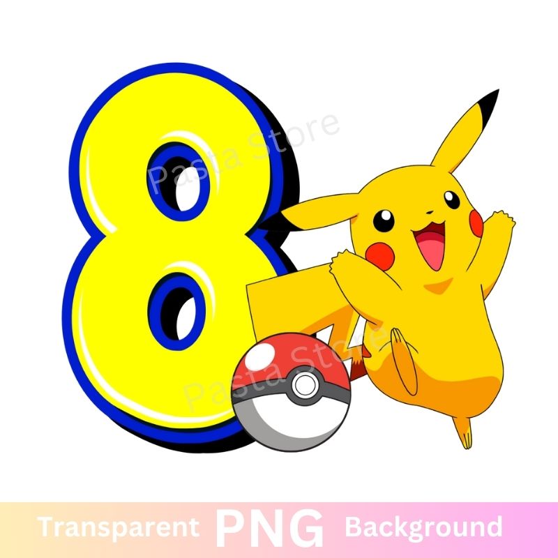 Pikachu Pokemon 8th Birthday PNG Image Eight - Inspire Uplift