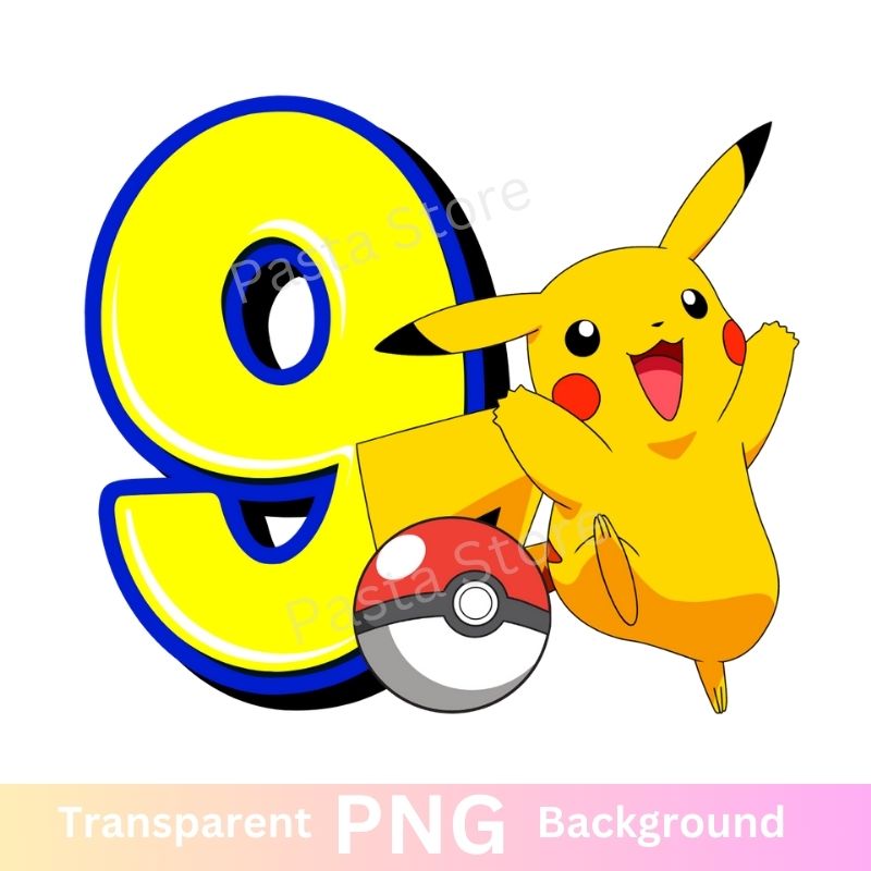 Pikachu Pokemon 9th Birthday PNG Image Nine - Inspire Uplift