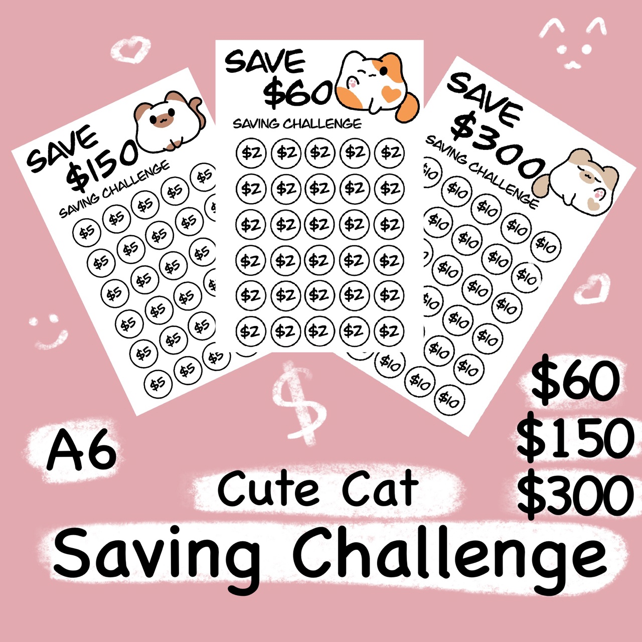 Monthly Savings Challenge Printable Tracker Files Cute Cat S | Inspire ...